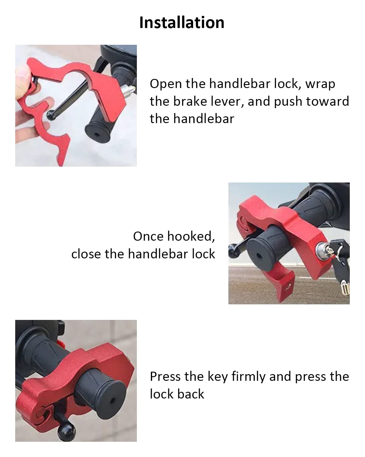 Lock Motorcycle, Heavy Duty Anti Theft Adjustable Bike Handlebar Lock with 2 Keys Protect Your Motorcycle Street ATV Red