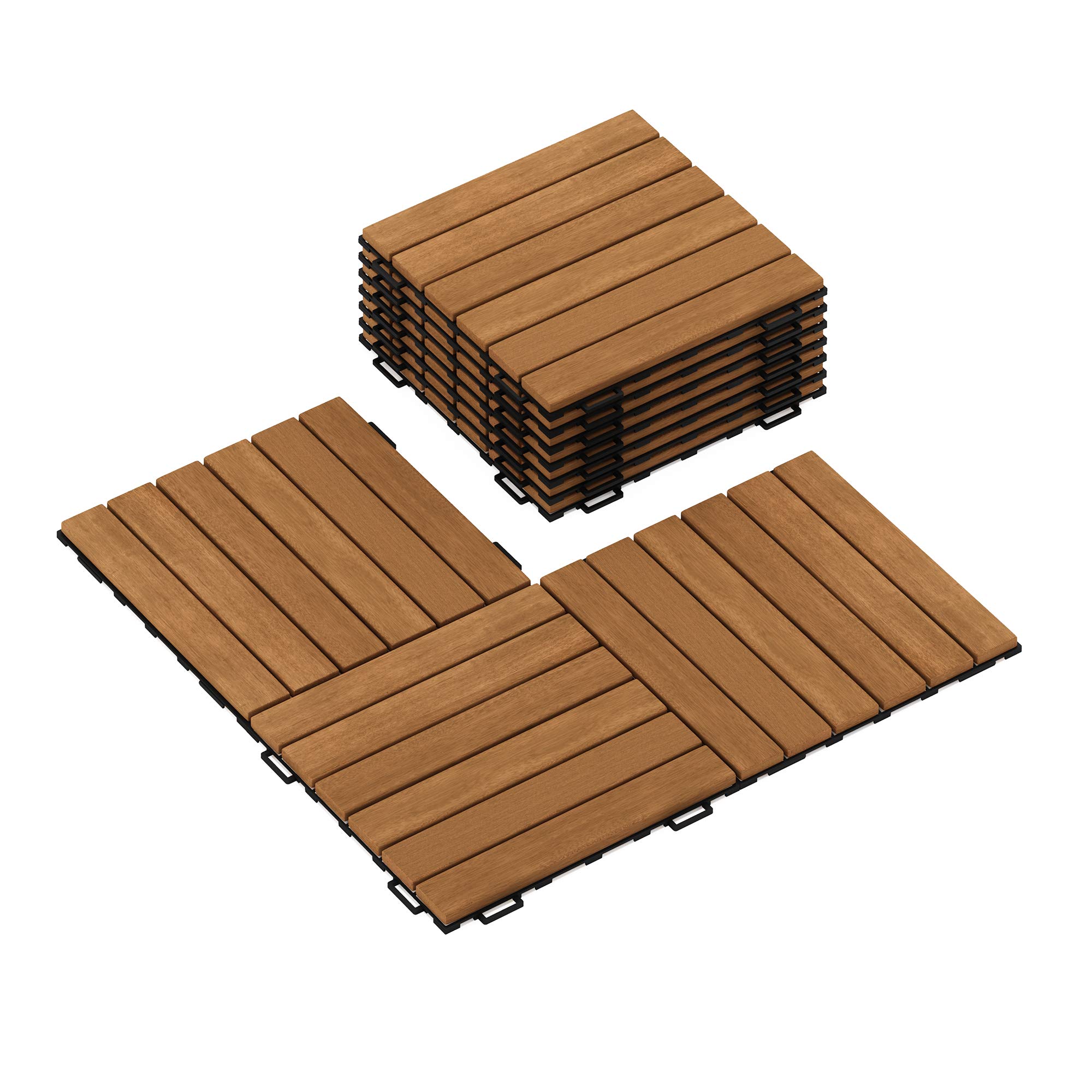 FURINNO FG181034 Tioman Floor Decking Wood Tile, Natural (Pack of 10)