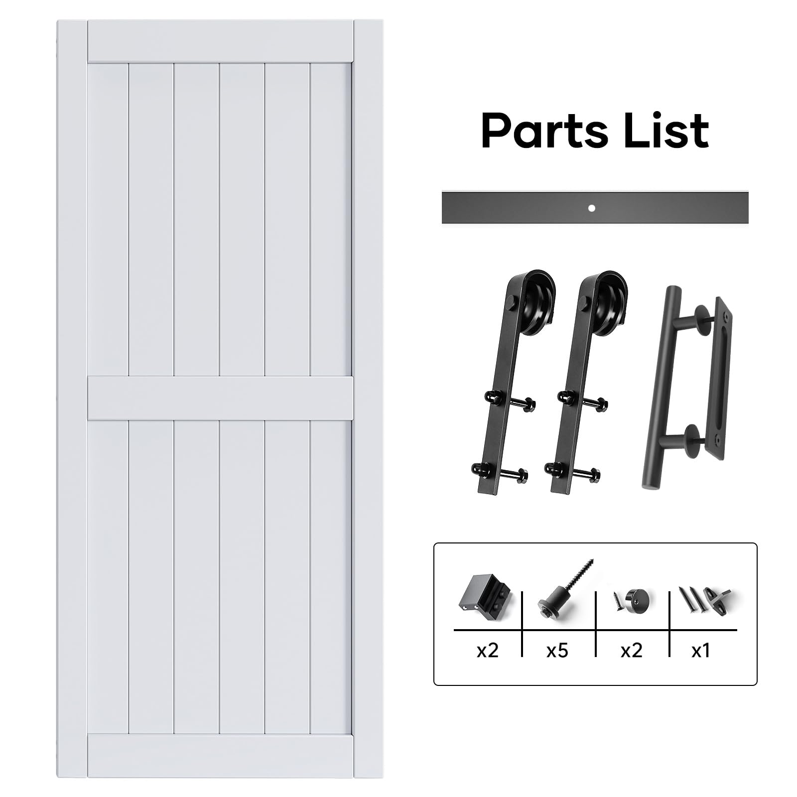 Finosen 36in x 84in White Barn Door Slab with 6.6FT Sliding Door Hardware Kit,Waterproof,Anti-Scratch,DIY Easy Assembly,Easy to Clean,H Frame