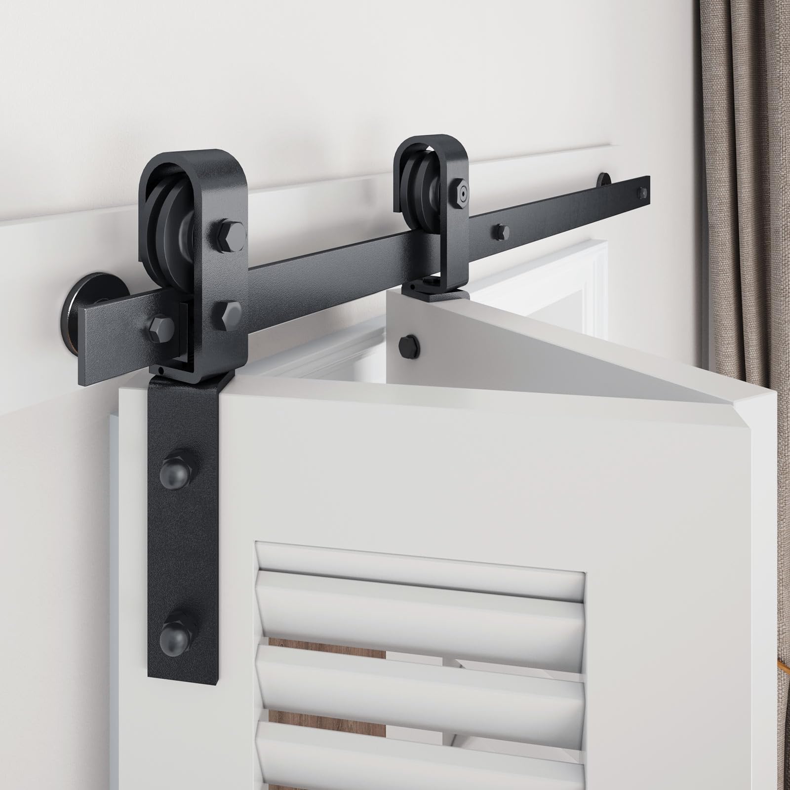 EaseLife 24" Bi-Folding Sliding Barn Door Hardware Track Kit for 2 Closet Door,Side Mount,Heavy Duty,Slide Smoothly Quietly,Easy Install,Black,No Door (Track Length 28" for Double 12" Wide Door)