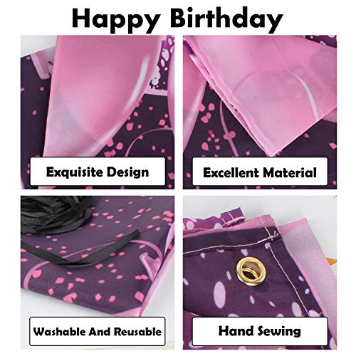 PAKBOOM Happy 19th Birthday Banner Backdrop - 19 Birthday Party Decorations Supplies for Women- Pink Purple Gold 4 x 6ft