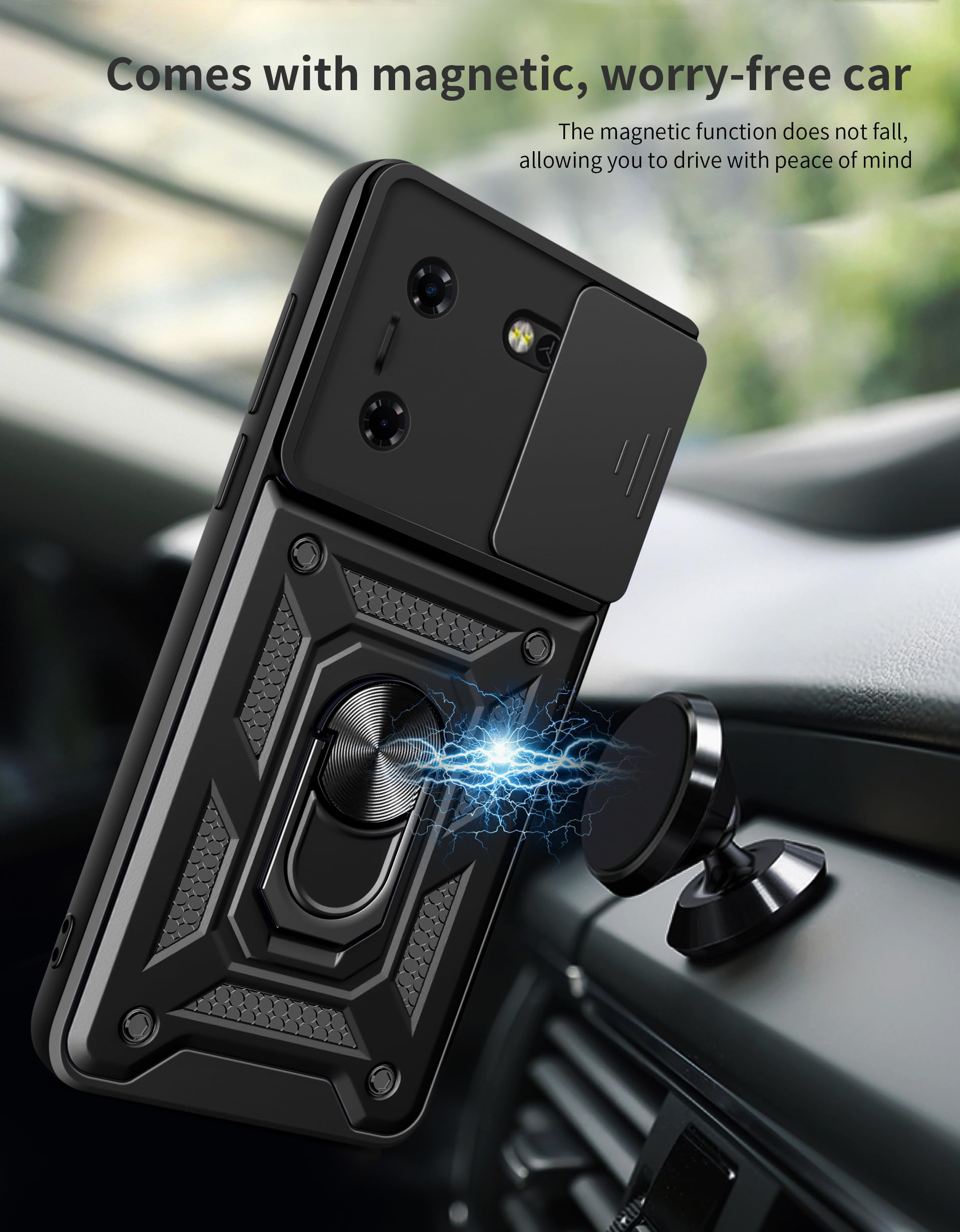 Kukoufey Compatible with Tecno Pova 5 Bracket Shell,with Slide Camera Lens Cover Compatible with Tecno Pova 5 Free Fire LH7n Case Black
