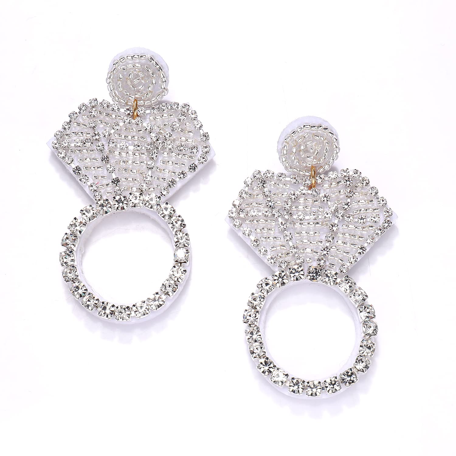 Rhinestone Wedding Bridal Earrings for Women Handmade Wedding Diamond Ring Beaded Drop Earrings Fun Statement Engagement Ring Dangle Earrings Bachelorette Party Jewelry Gifts