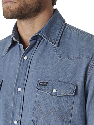 Wrangler Men's Western Work Shirt Washed Finish, Stonewashed, X-Large