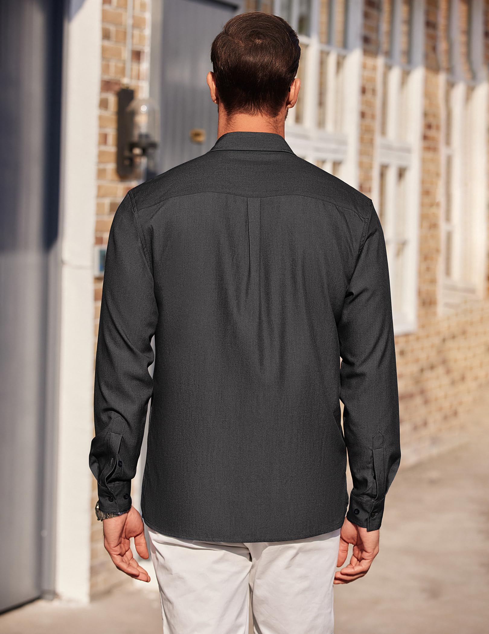COOFANDY Men Untucked Shirt Regular Fit Button Up Long Sleeve Casual Dress Shirt Denim Black