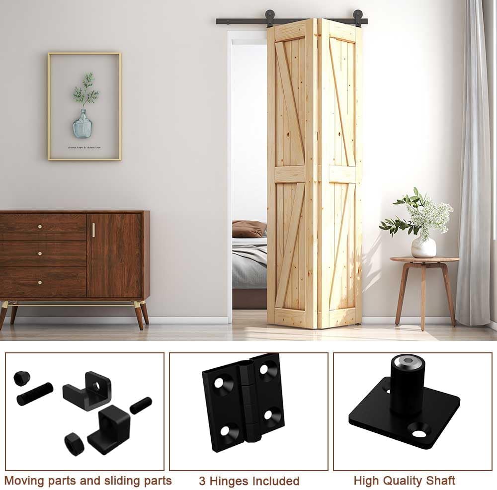 CCJH 3FT/36'' Bi-Folding Sliding Barn Door Hardware Kit Heavy Duty for 2 Doors[Hardware Kit Only, No Door ]