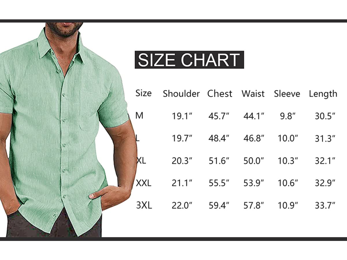 JEKAOYI Button Down Short Sleeve Linen Shirts for Men Summer Casual Cotton Spread Collar Beach Shirts Green