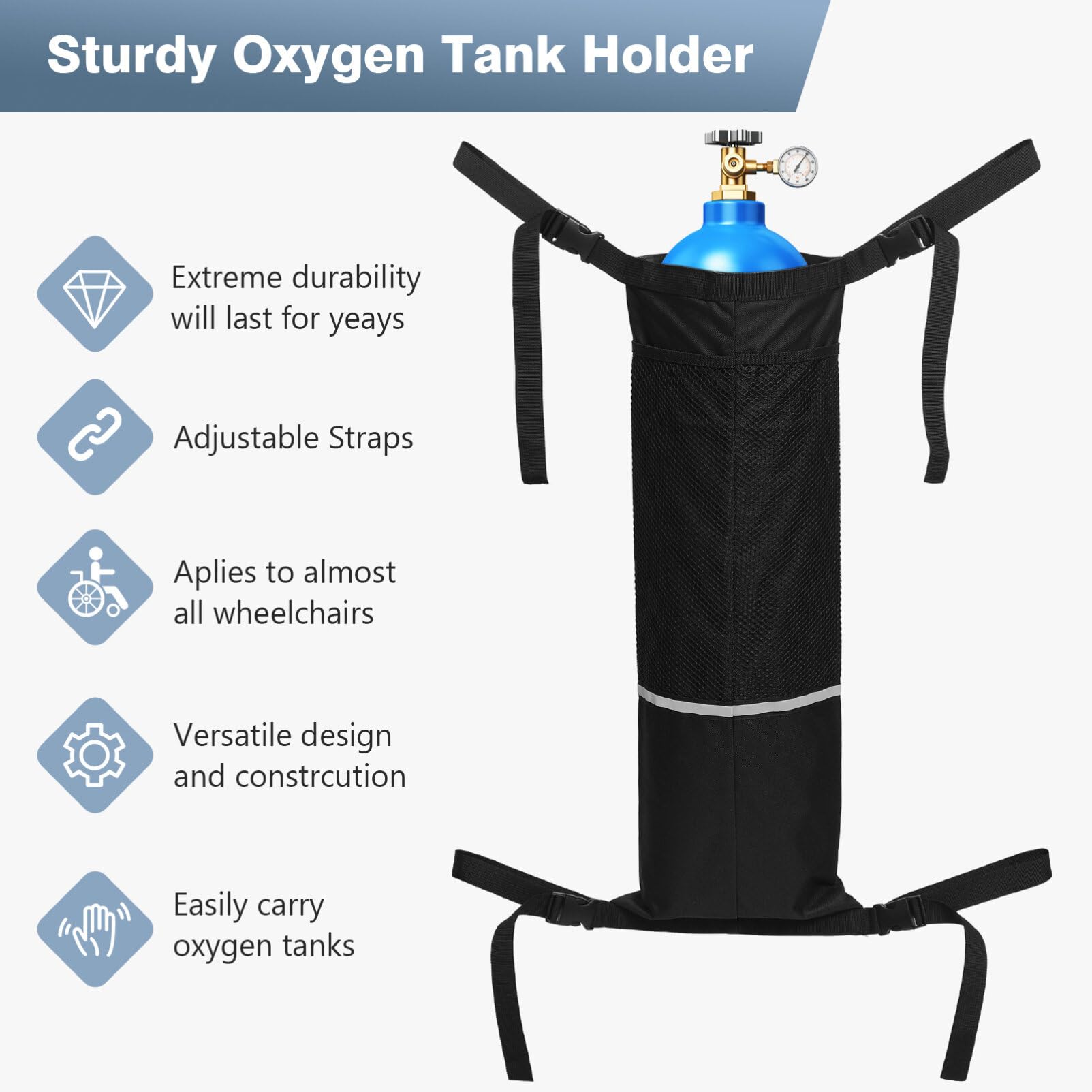Oxygen Tank Holder Oxygen Cylinders Wheelchair Bag Carry Pouch Cylinder Carrier Portable Oxygen Cylinder Bag for Wheelchairs