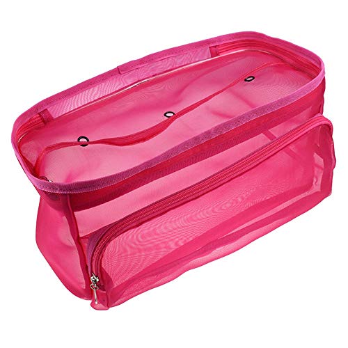 Knitting Bag, Yarn Tote Bag for Knitting Projects, Mesh with Zipper Closure Organizer Case Storage Bag for Arts Crafts, Sewing, Needlework, Yarn Projects,13.7''x7.5''x5.9'',Rose Red