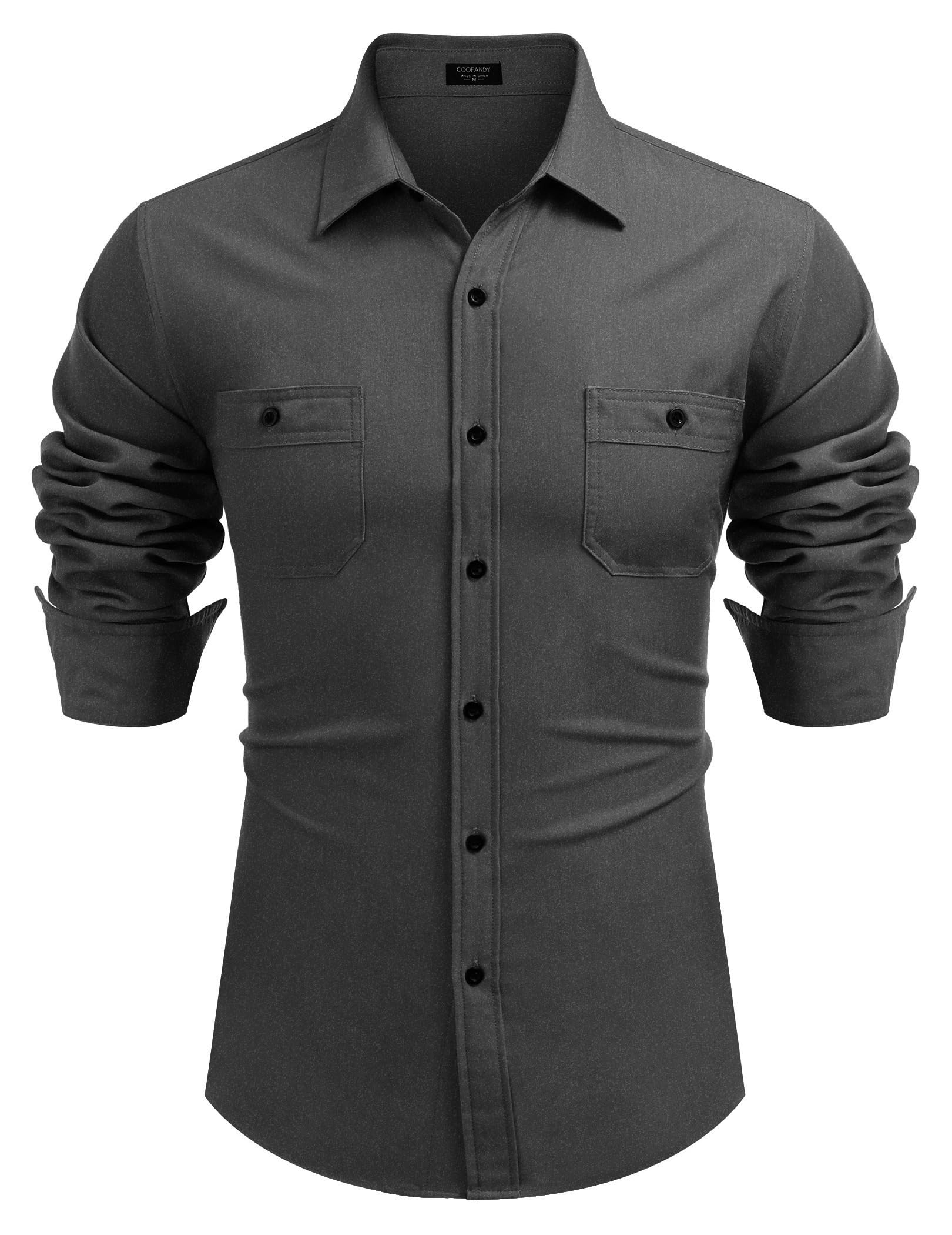 COOFANDY Men Untucked Shirt Regular Fit Button Up Long Sleeve Casual Dress Shirt Denim Black