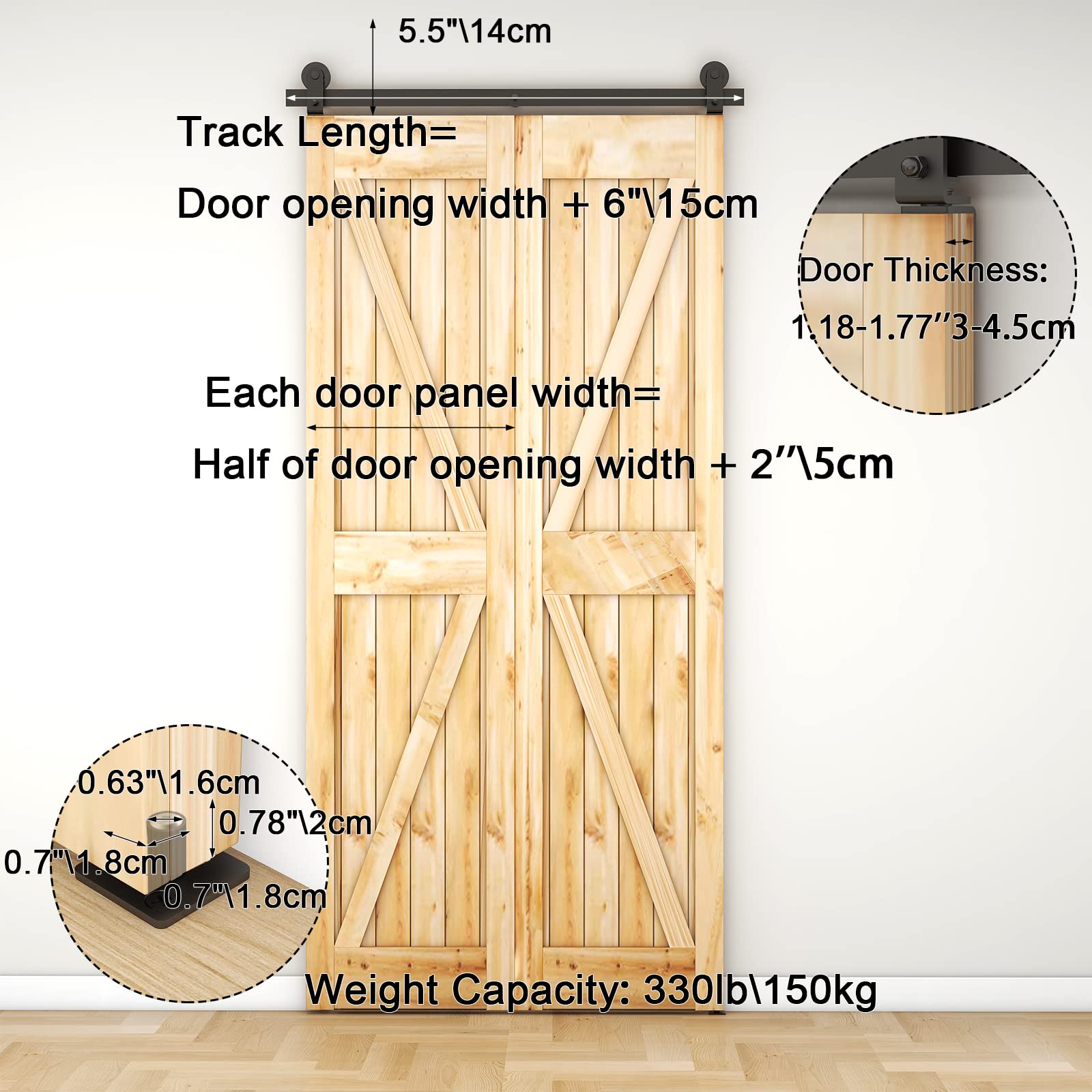 CCJH 3FT/36'' Bi-Folding Sliding Barn Door Hardware Kit Heavy Duty for 2 Doors[Hardware Kit Only, No Door ]