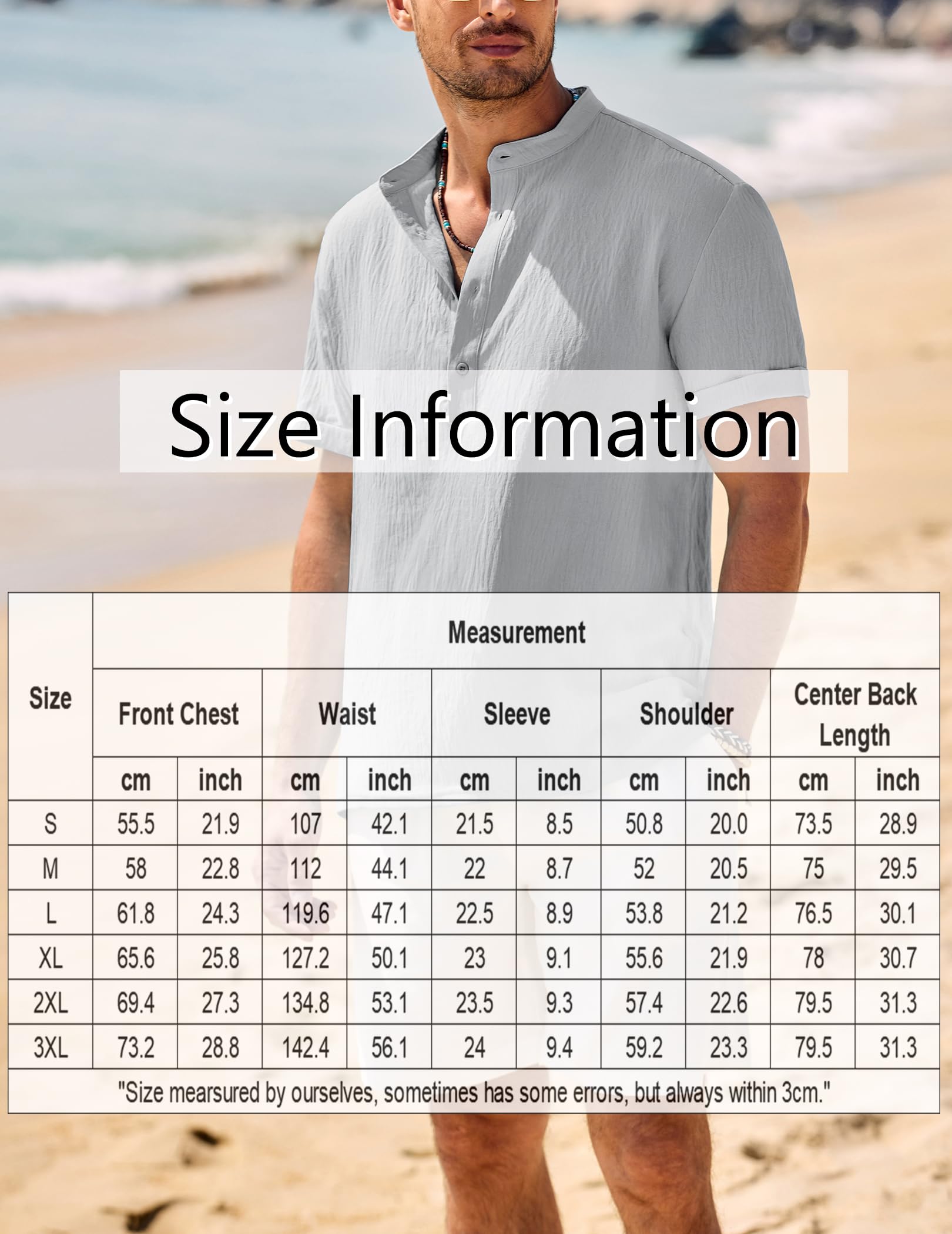 COOFANDY Men Hippie Beach T Shirts Band Collar Henley Shirt Summer Resort Wear Light Grey