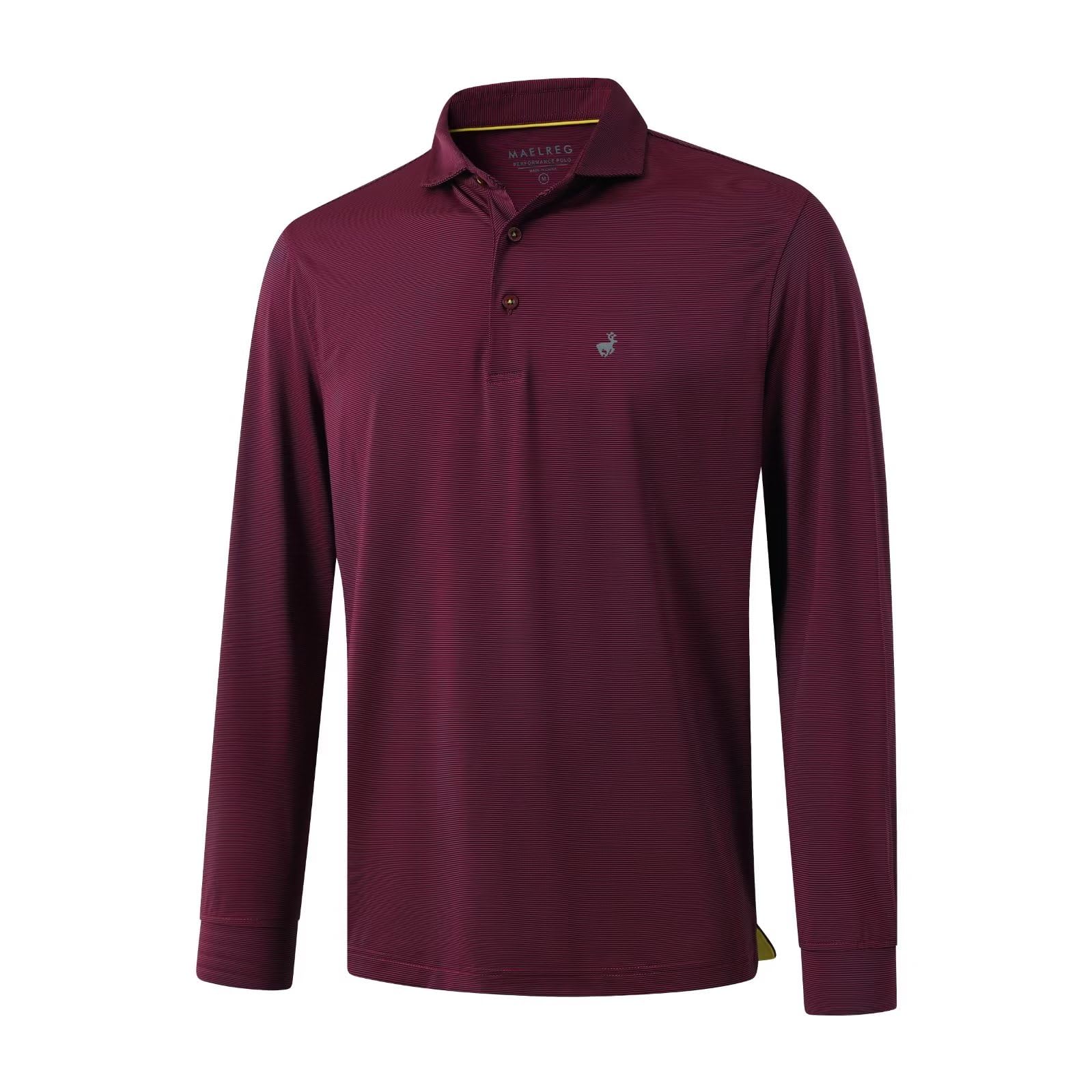 MICHEL ROUEN Golf Shirts for Men Lightweight Quick Dry Long Sleeve Striped Athletic Activewear Mens Golf Polo