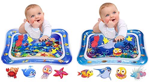 Infinno Tummy Time Mat Premium Baby Water Play Mat for Babies, Baby Toys for 3 to 24 Months, Blue Whale Style and Yellow Octopus Style