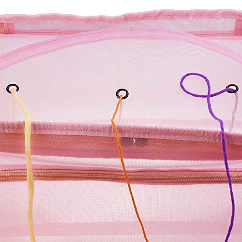 Knitting Bag, Yarn Tote Bag for Knitting Projects, Mesh with Zipper Closure Organizer Case Storage Bag for Arts Crafts, Sewing, Needlework, Yarn Projects,13.7''x7.5''x5.9'',Rose Red