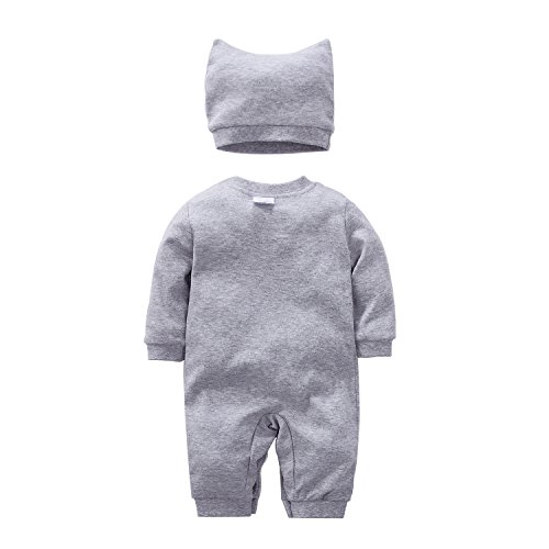 Unisex Baby Totoro Long Sleeve Romper with Hat 2-PC Set Grey