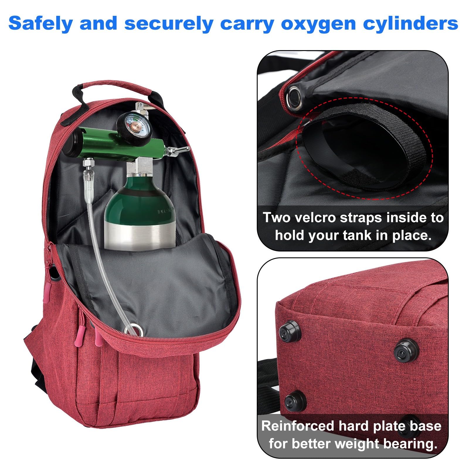 iGuerburn Small Oxygen Tank Backpack for Size M2, A/M4, ML6, B/M6, M7, C/M9, Portable Oxygen Backpack Cylinder Bag O2 Tank Carrier Holder for Travel (Not for Size D Tanks) - Red