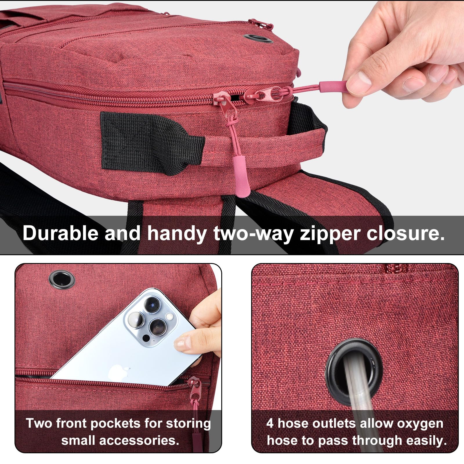 iGuerburn Small Oxygen Tank Backpack for Size M2, A/M4, ML6, B/M6, M7, C/M9, Portable Oxygen Backpack Cylinder Bag O2 Tank Carrier Holder for Travel (Not for Size D Tanks) - Red