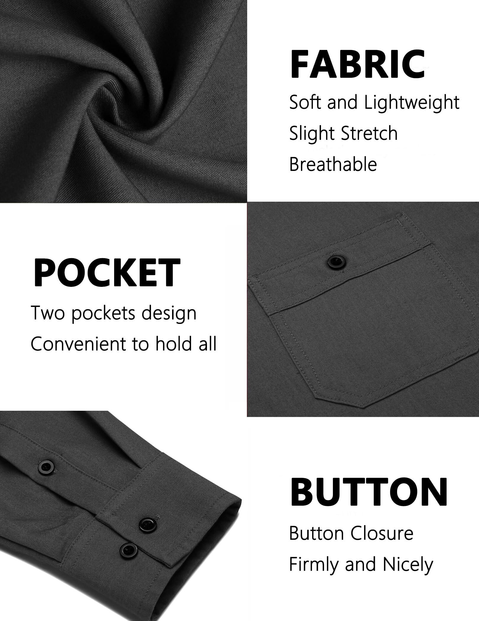 COOFANDY Men Untucked Shirt Regular Fit Button Up Long Sleeve Casual Dress Shirt Denim Black