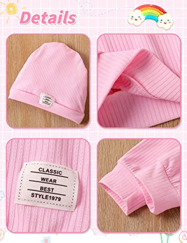 Melaogoy Toddler Baby Girl Clothes Outfit Long Sleeve Sweatsuit Set Solid Top+Pants+Hat 3PCS(2-3T Pink)
