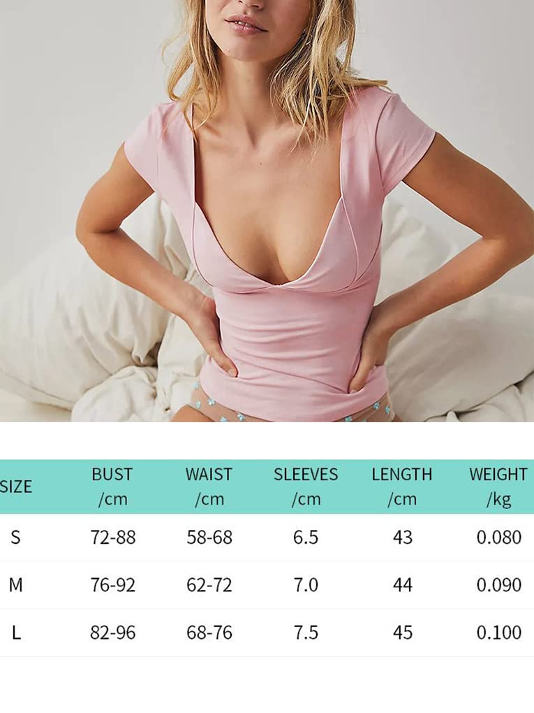 Women’s Crop Tops Cami Sexy Backless Deep V Neck Short Sleeve Y2K T Shirts Causal Slim Fit Tee Summer Crop Cami Black S
