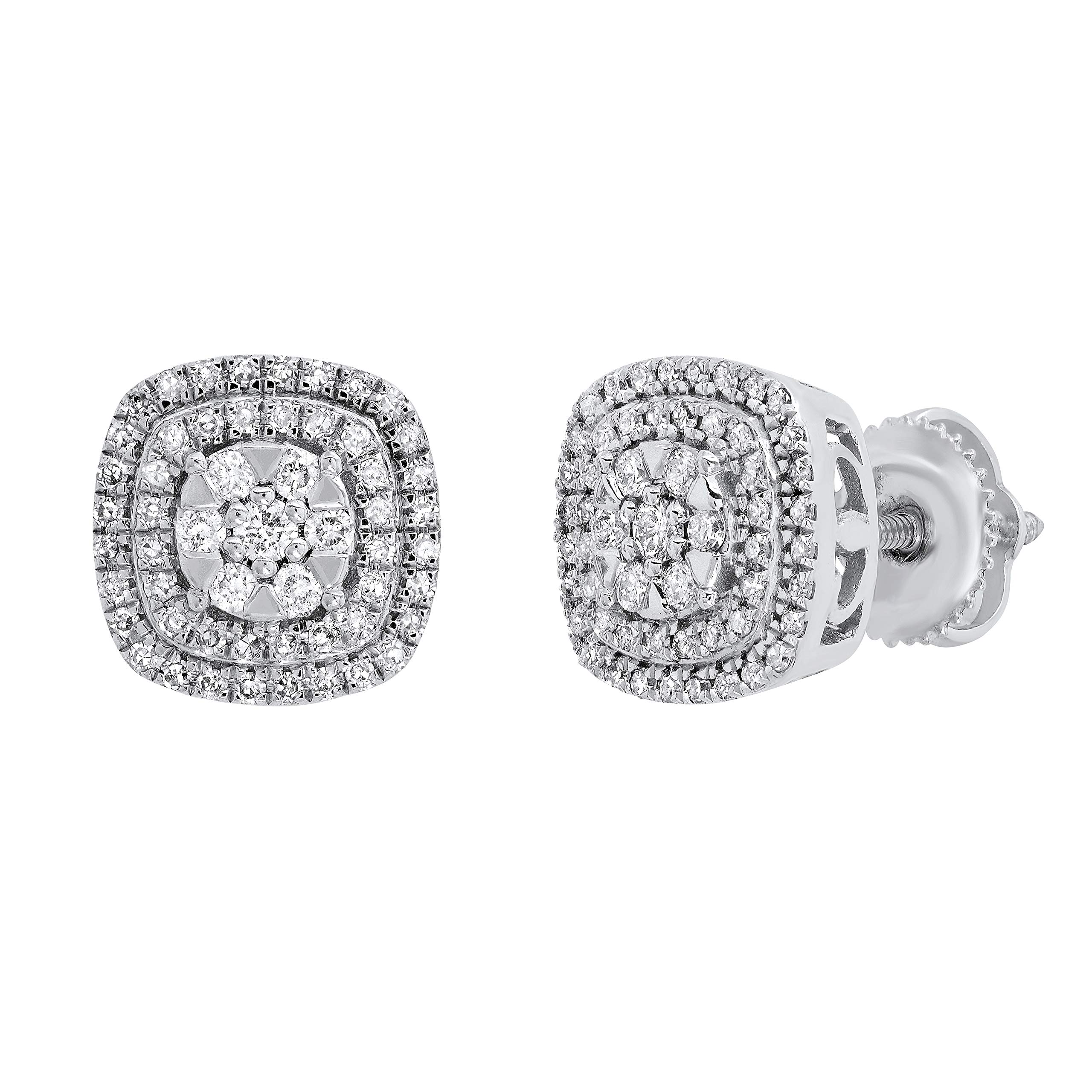 Dazzlingrock Collection 0.50 Carat (ctw) Round Diamond Ladies Double Cushion Frame Stud Earrings 1/2 CT, Sterling Silver