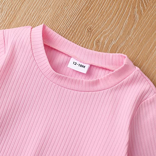 Melaogoy Toddler Baby Girl Clothes Outfit Long Sleeve Sweatsuit Set Solid Top+Pants+Hat 3PCS(2-3T Pink)