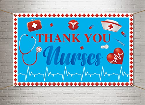 Thank You Nurses Backdrop Banner Nurse Week RN Cap Cross Heartbeat May Holiday Party Photography Background Wall Decoration