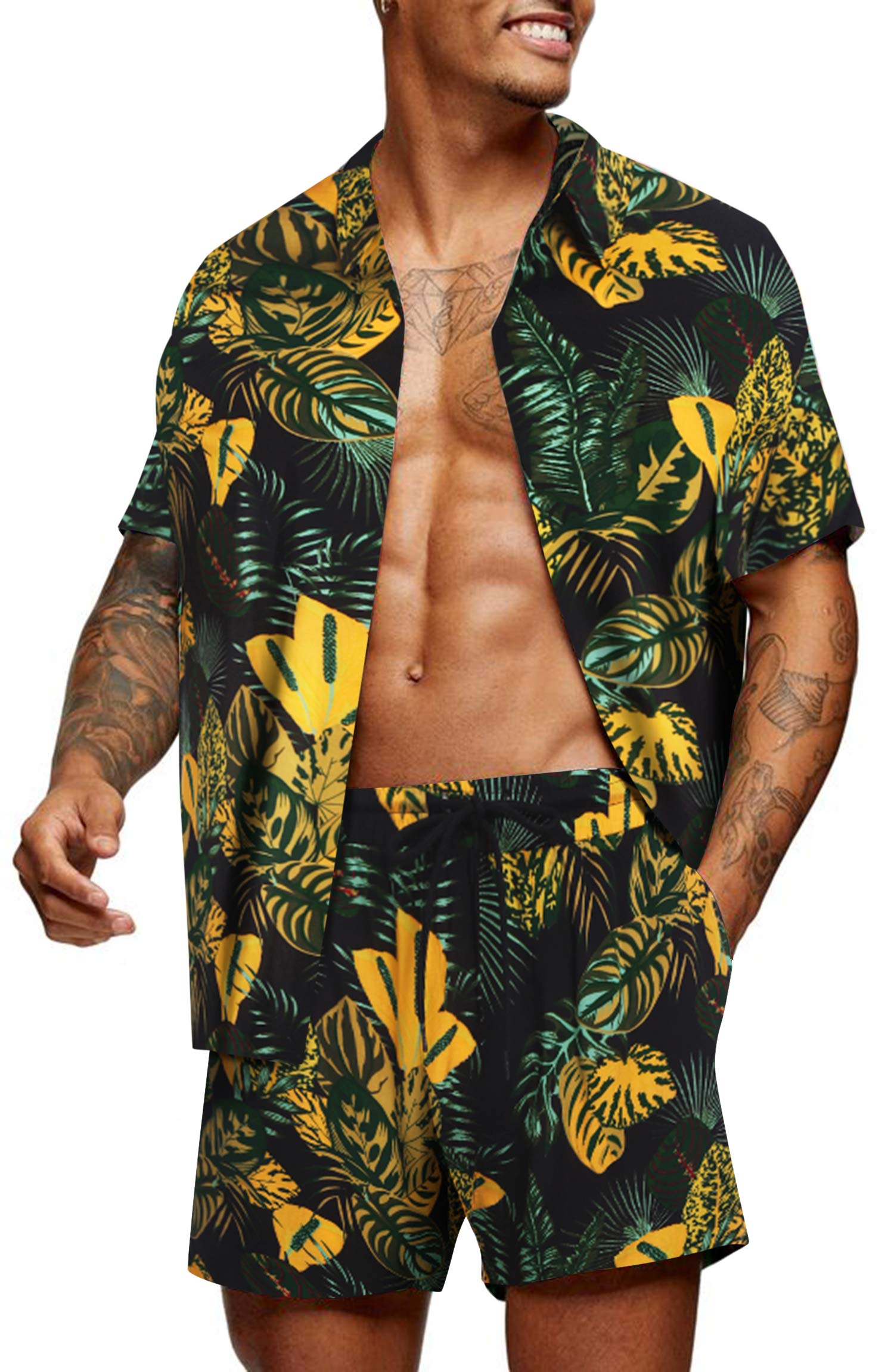 COOFANDY Men's Hawaiian Set Casual Floral Print Shirt Summer Shirt and Shorts Two Piece Outfits Sets Beach Vacation Suit
