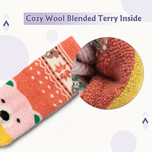 Toddler Girls Wool Socks Kids Thick Winter Warm Socks Thermal Crew Socks for Girls Bears 6 Pack 4-6 Years