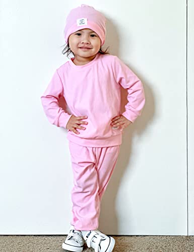 Melaogoy Toddler Baby Girl Clothes Outfit Long Sleeve Sweatsuit Set Solid Top+Pants+Hat 3PCS(2-3T Pink)