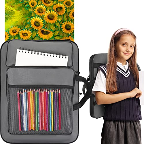 2 Pcs Art Portfolio Case, Art Portfolio Bag 16 x 18 Inch, Art Bag Organizer Backpack with Handle for Kids Artwork Children Drawing Lesson, Sketchbook Drawing Pencil Case Poster Board Project, Gray
