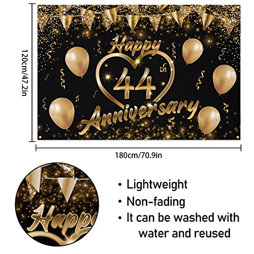 Happy 44th Anniversary Backdrop Banner Decor Black Gold – Glitter Love Heart Happy 44 Years Wedding Anniversary Party Theme Decorations for Women Men Supplies 3.9x5.9 ft