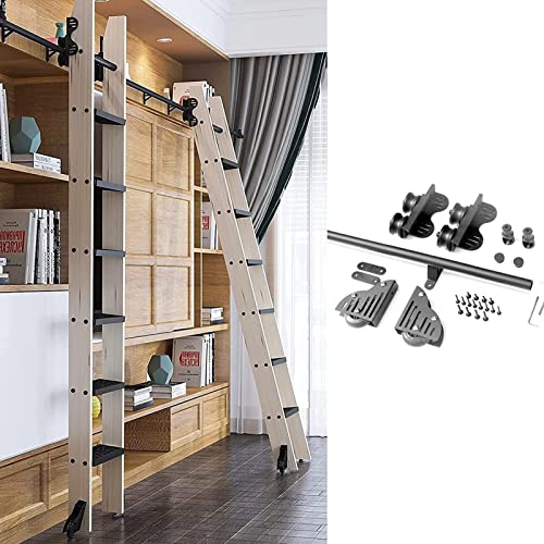 Sliding Ladder Rail Hardware Track Kit | Sliding Barn Door Hardware Rolling Ladder Rail Sliding Rail Track Roller Closet Accessory, No Ladder (Size : 6.6ft/200cm Track Kit)