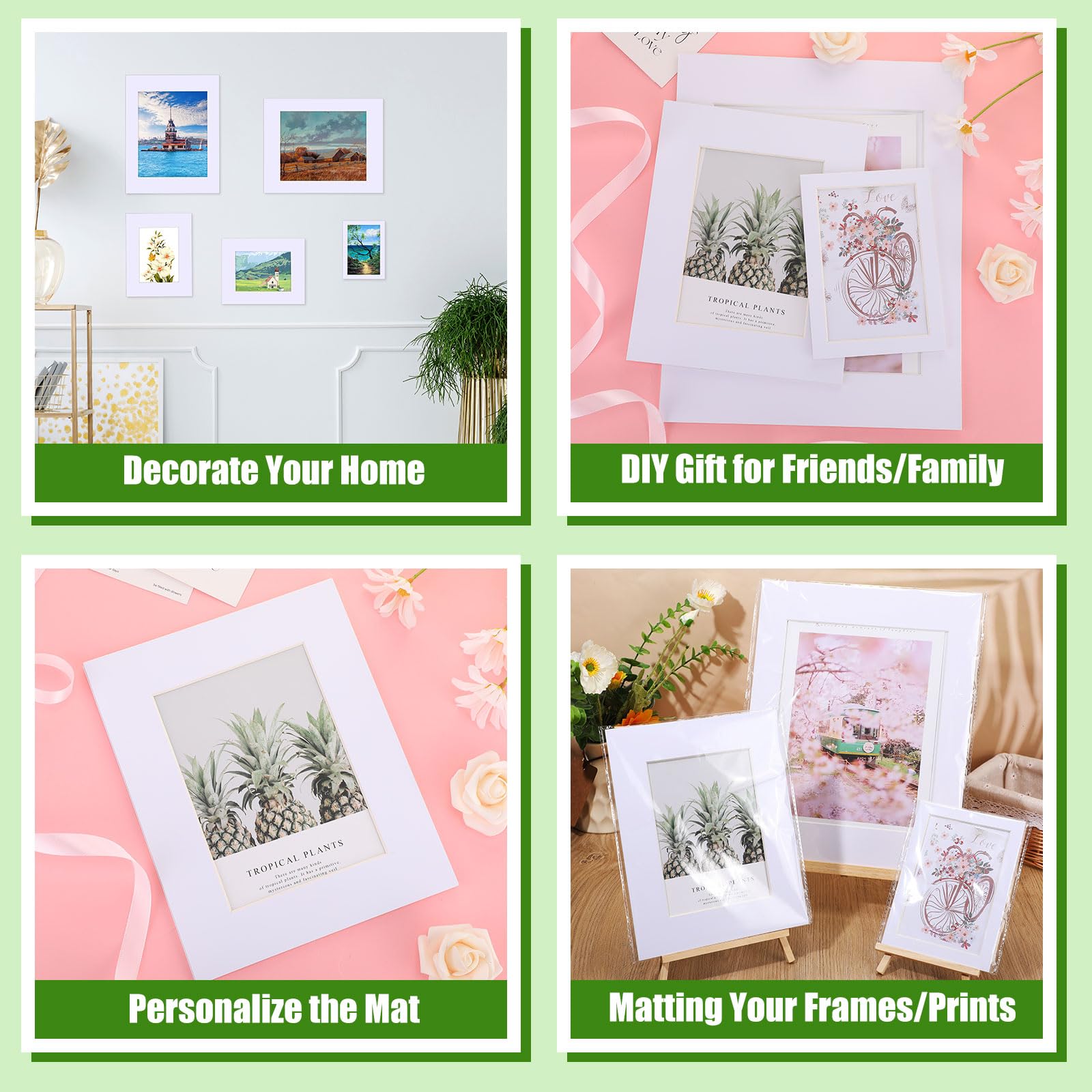 Tenceur 30 Sets Mixed Size Pre Cut Picture Mat Board Kit Includes 30 Picture Frame Mats White Core Bevel Cut Mattes 30 Backing Board 30 Clear Seal Bags for Photo Art Prints Artwork Certificate, 3 Size
