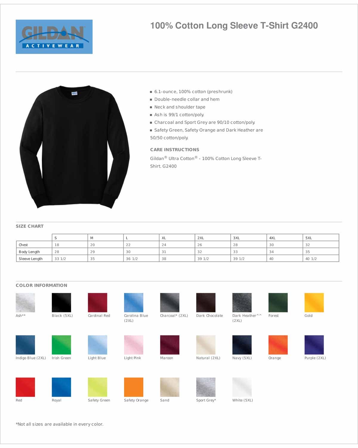 Gildan Men's Ultra Cotton Long Sleeve T-Shirt, Style G2400, Safety Green, Large
