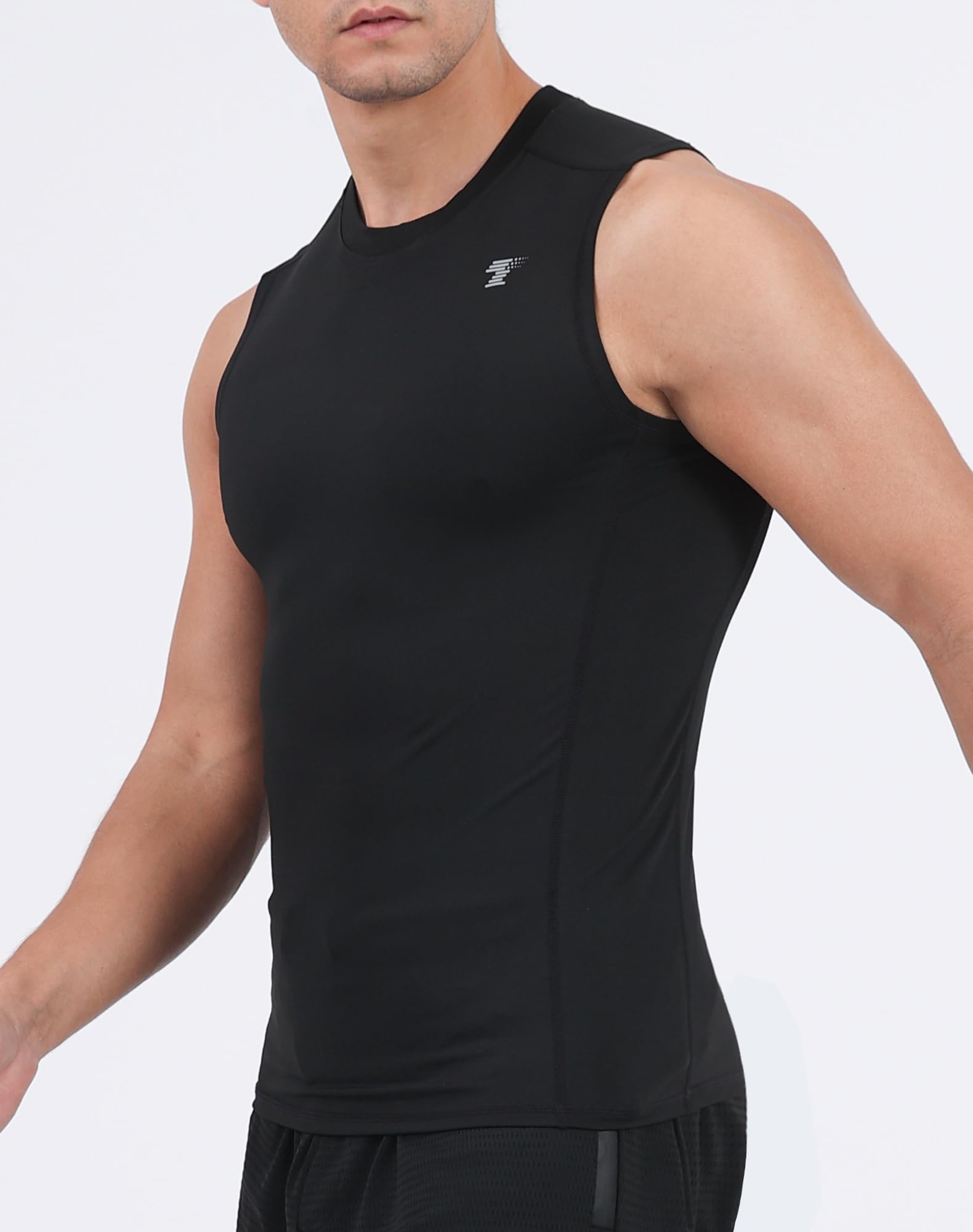 TELALEO 5 Pack Men's Athletic Compression Shirts Sleeveless Workout Tank Top Sports Base Layer Running Basketball White/Black S