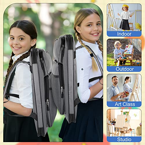 2 Pcs Art Portfolio Case, Art Portfolio Bag 16 x 18 Inch, Art Bag Organizer Backpack with Handle for Kids Artwork Children Drawing Lesson, Sketchbook Drawing Pencil Case Poster Board Project, Gray