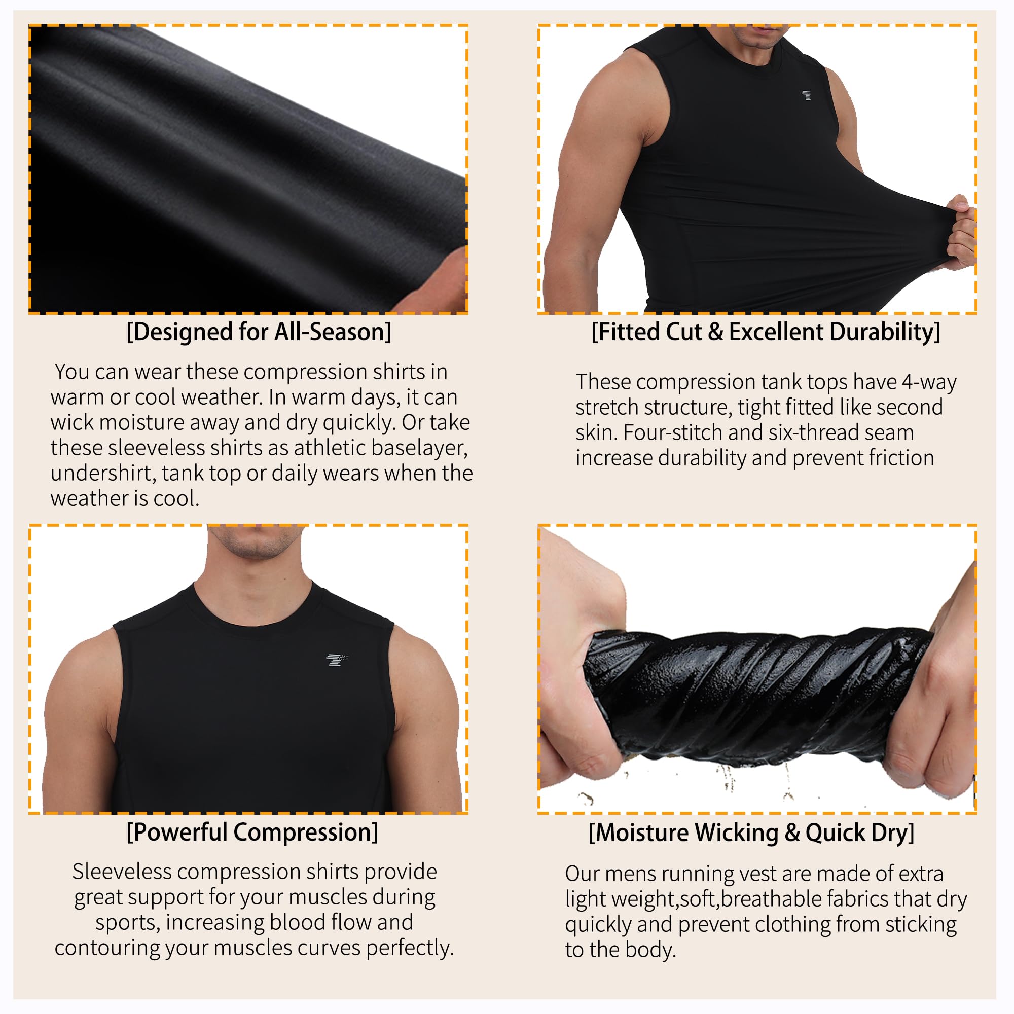 TELALEO 5 Pack Men's Athletic Compression Shirts Sleeveless Workout Tank Top Sports Base Layer Running Basketball White/Black S