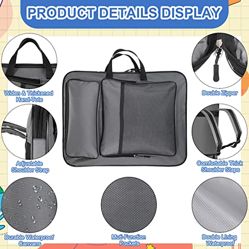 2 Pcs Art Portfolio Case, Art Portfolio Bag 16 x 18 Inch, Art Bag Organizer Backpack with Handle for Kids Artwork Children Drawing Lesson, Sketchbook Drawing Pencil Case Poster Board Project, Gray