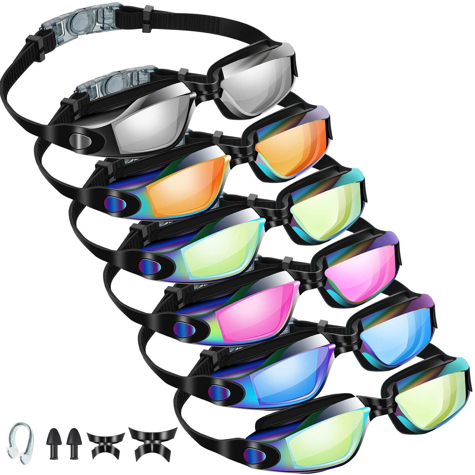 6 Pack Swim Goggles Anti Fog Swimming Glasses No Leaking Full Protection Pool Goggles for Adult Women Men Youth (Fresh Color)