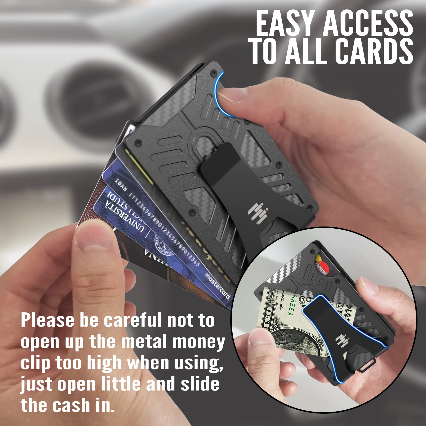 Elilier Minimalist Wallet for Men, Unisex Adults, RFID Protected, Carbon Fiber & Aluminum, Slim, Black with Clear ID Badge Holder