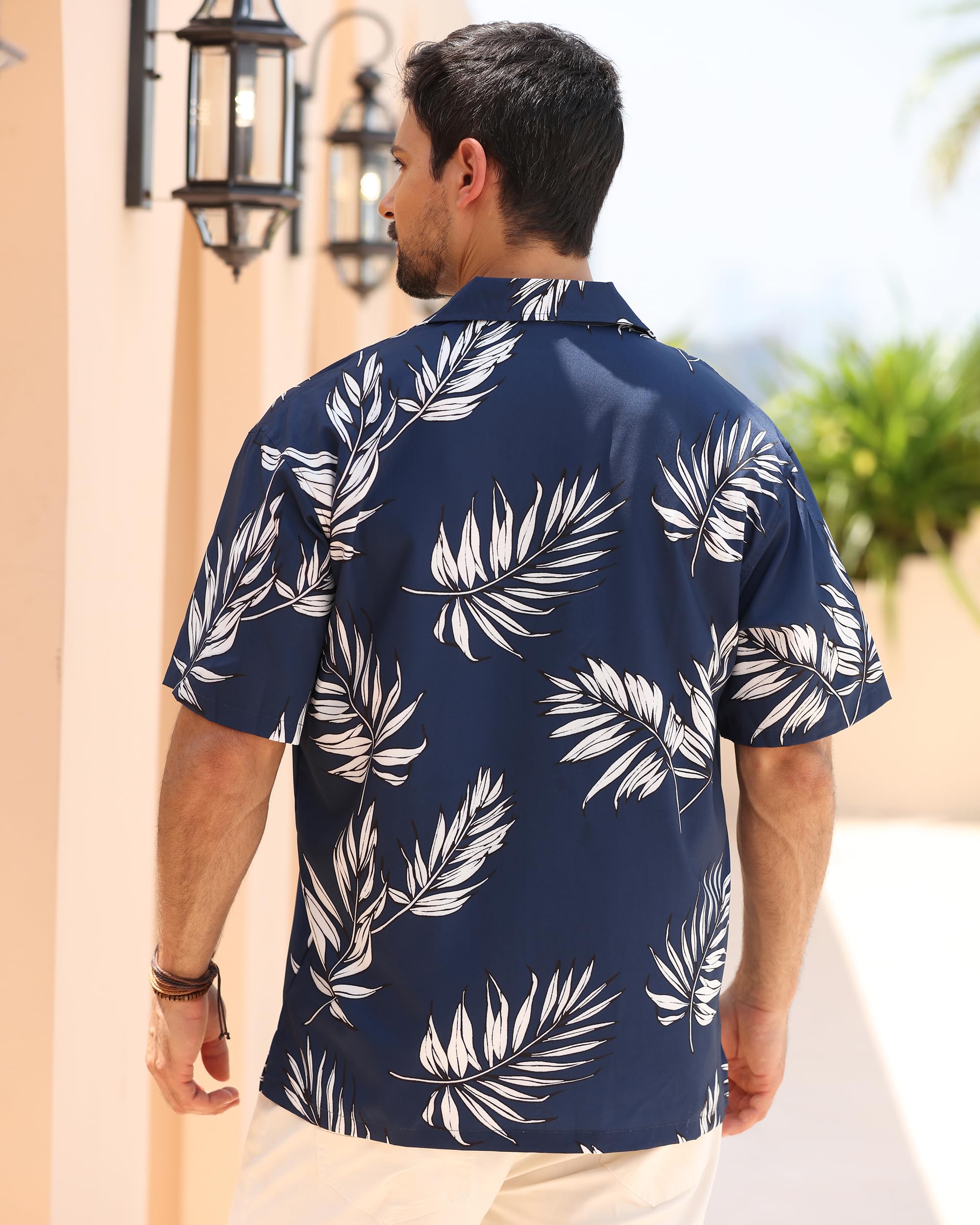 APTRO Men's Hawaiian Shirt Short Sleeve Tropical Vacation Button Down Beach Floral Palm Shirts #024 Navy L