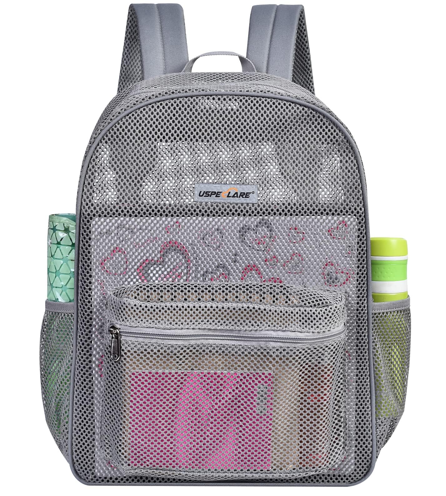USPECLARE Heavy Duty Semi-Transparent Mesh Backpack,See Through College Student Backpack (Grey)