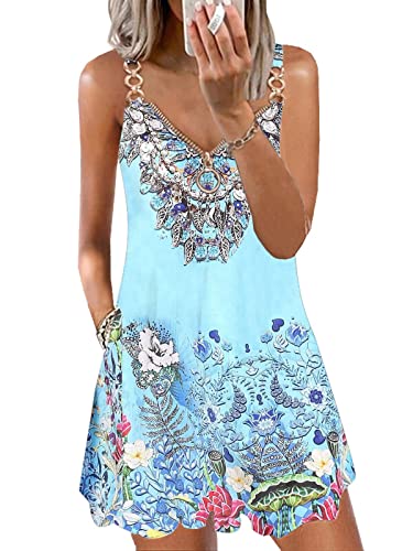 ETCYY Women's Summer Dresses 2024 Casual Sleeveless V Neck Loose Cover Up Beach Sundresses with Pockets(L.Flower Wind Chime)