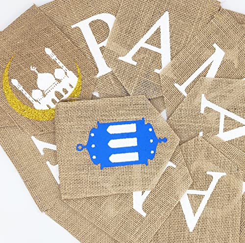 PTFNY Ramadan Mubarak Burlap Banner Muslim Ramadan Mubarak Bunting Banner Garland with Moon Castle Lantern Signs for Islamic Ramadan Eid Festival Celebration Mantle Fireplace Wall Party Decorations