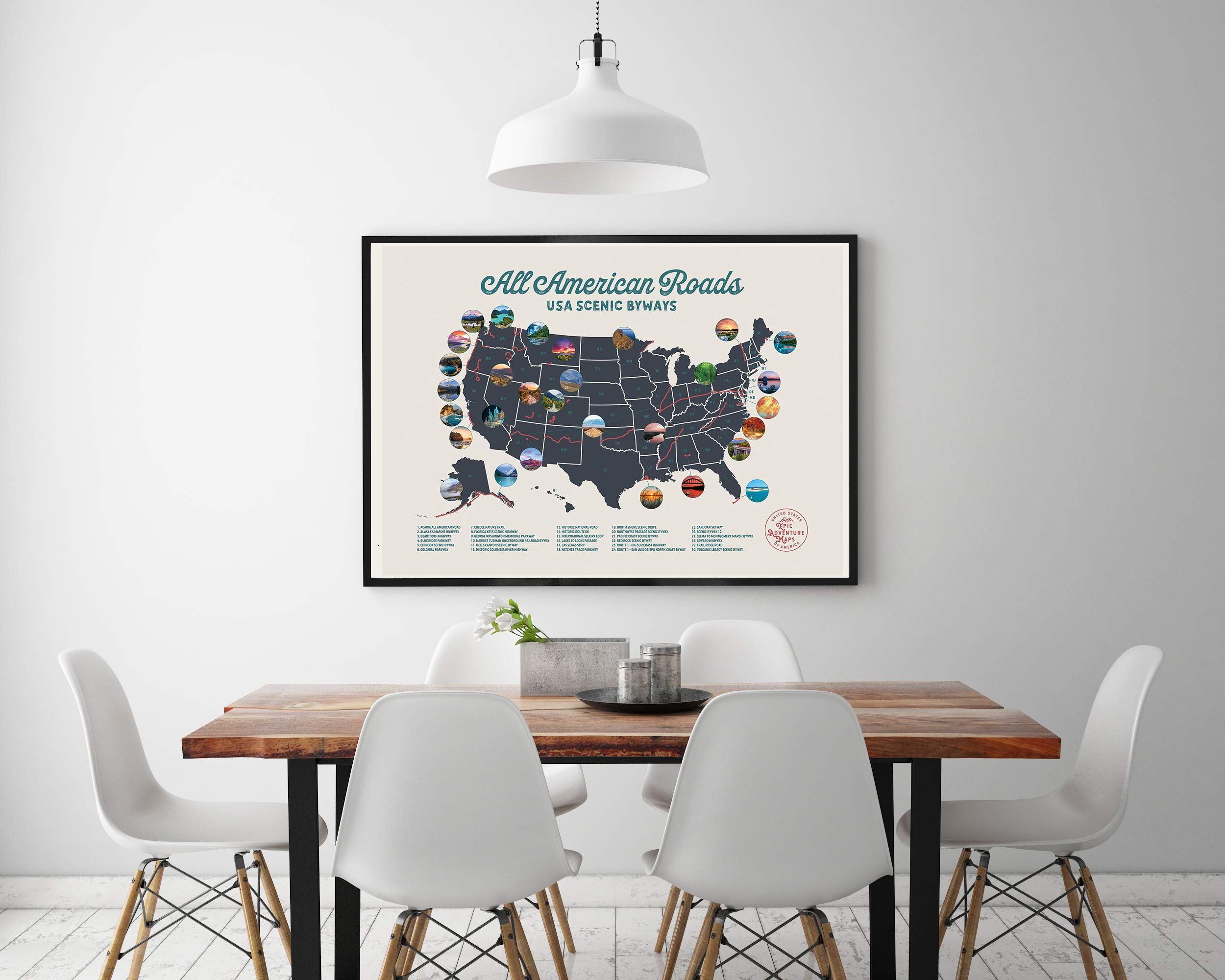 Epic Adventure Maps All American Roadtrip USA Scenic Byways Push Pin Map 24" x 17" - USA Wall Map to Mark Road Trips Through America - Multicolored Pushpins Included - Great (Beige)