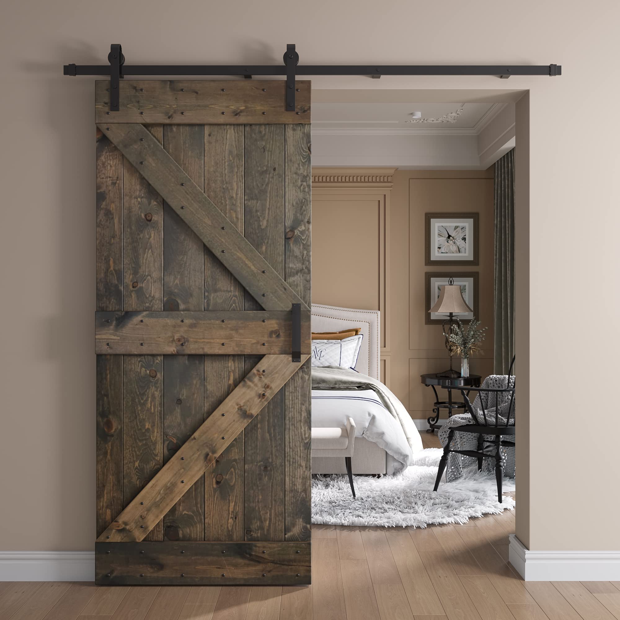 Coast Sequoia 24in/30in/36in/38in/42inX84in K Series DIY Solid Interior Knotty Wood Painted Barn Door Without Hardware Kit (Aged Barrel, 36 in x 84 in)