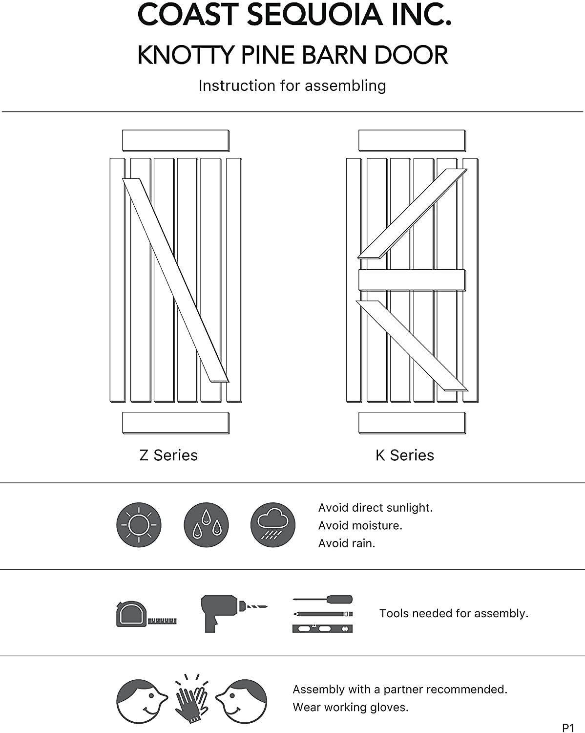 Coast Sequoia 24in/30in/36in/38in/42inX84in K Series DIY Solid Interior Knotty Wood Painted Barn Door Without Hardware Kit (Aged Barrel, 36 in x 84 in)