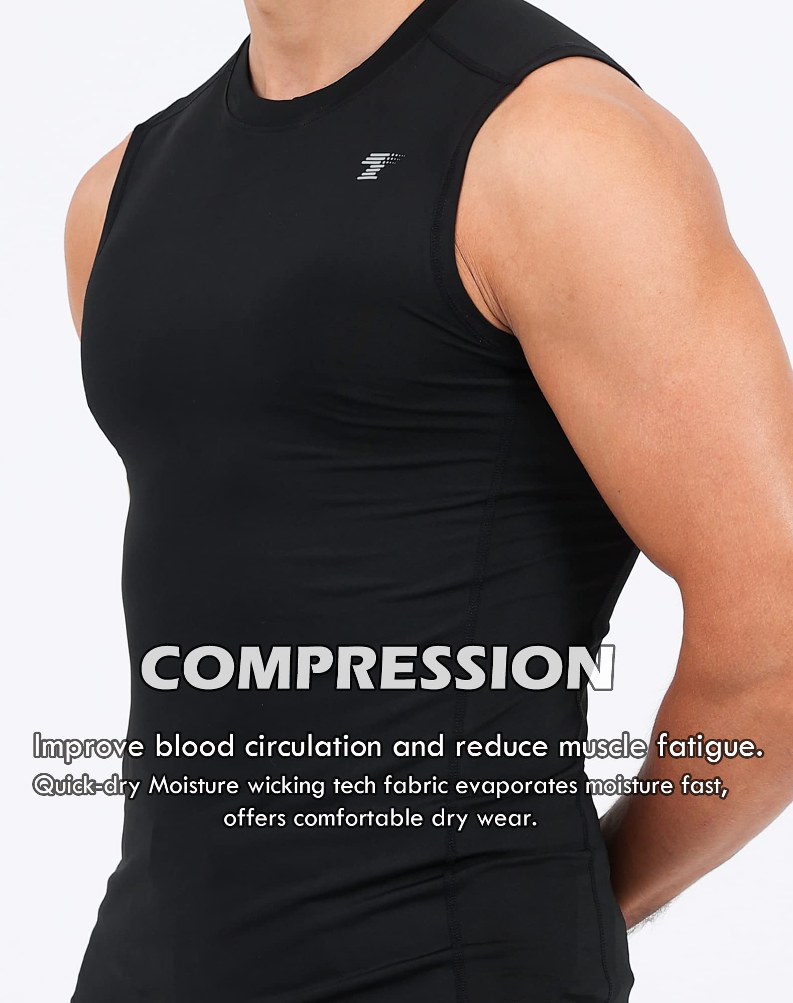 TELALEO 5 Pack Men's Athletic Compression Shirts Sleeveless Workout Tank Top Sports Base Layer Running Basketball White/Black S